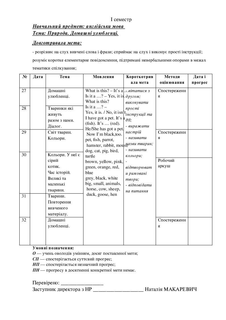 Індивідуальна навчальна програма Англійська мова Інші методичні