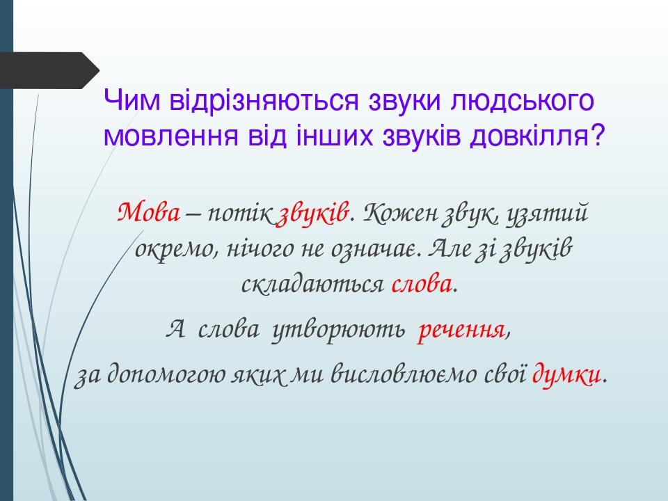 Презентація Звуки мови і звуки мовлення Голосні і приголосні звуки