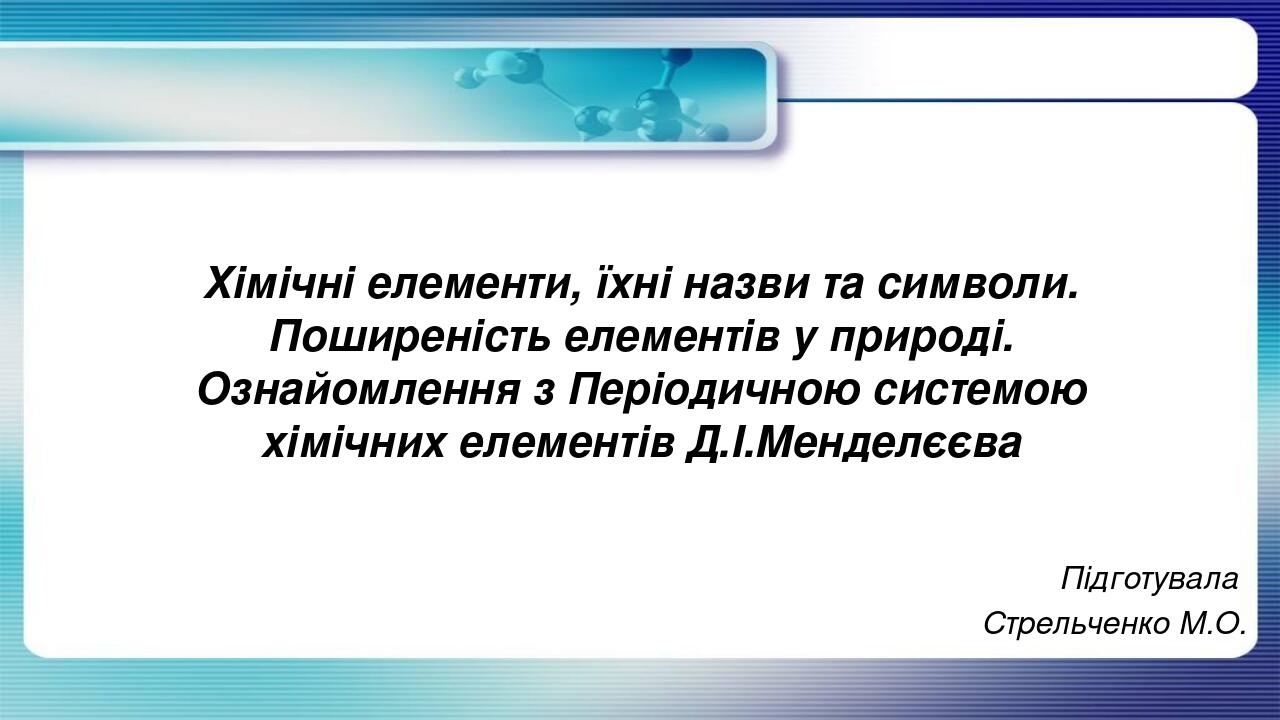 Хімічні елементи їхні назви та символи Презентація Хімія