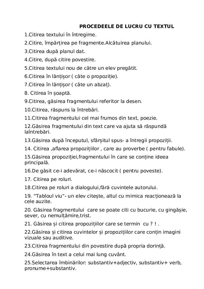 PROCEDEELE DE LUCRU CU TEXTUL | Стаття. Румунська мова