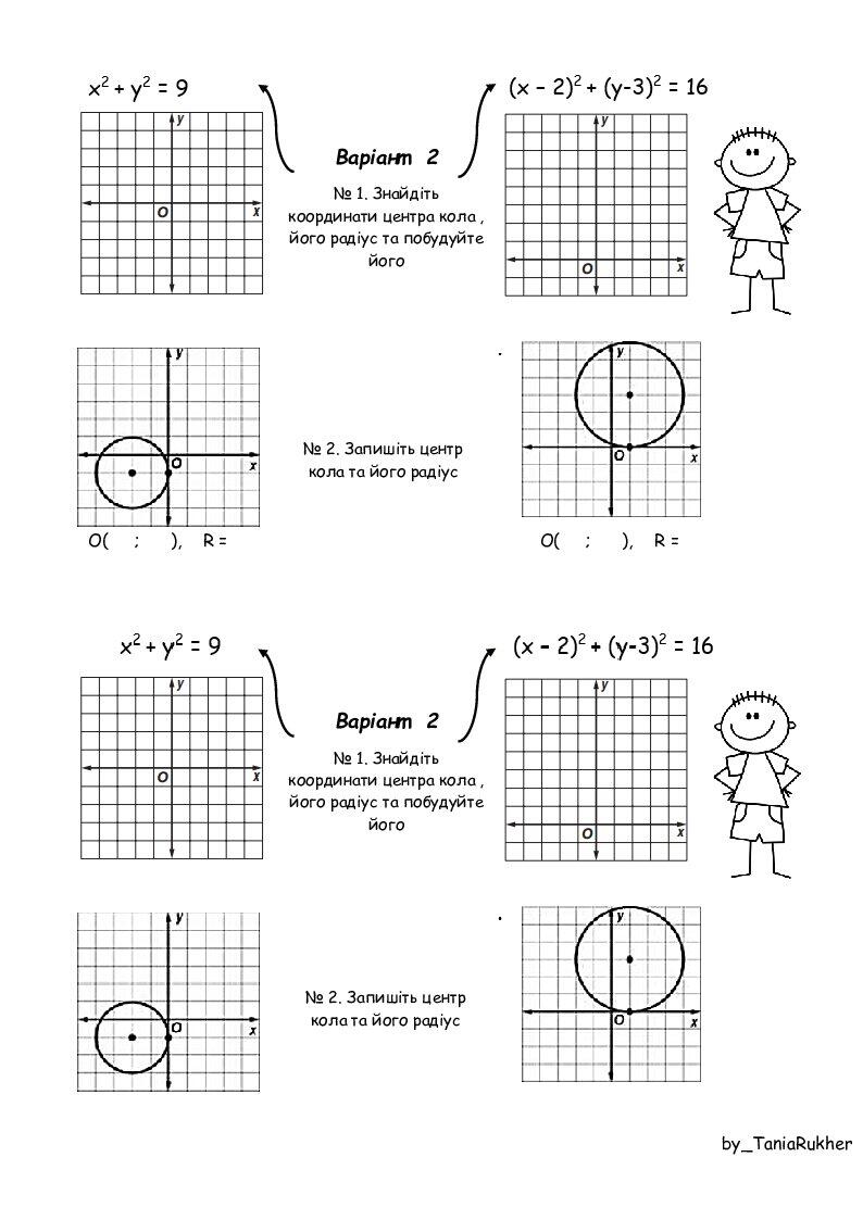 Робочий аркуш Рівняння кола Інші методичні матеріали Геометрія
