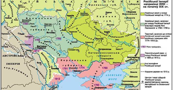 УКРАЇНСЬКІ ЗЕМЛІ У СКЛАДІ РОСІЙСЬКОЇ ІМПЕРІЇ наприкінці ХvІІІ — у