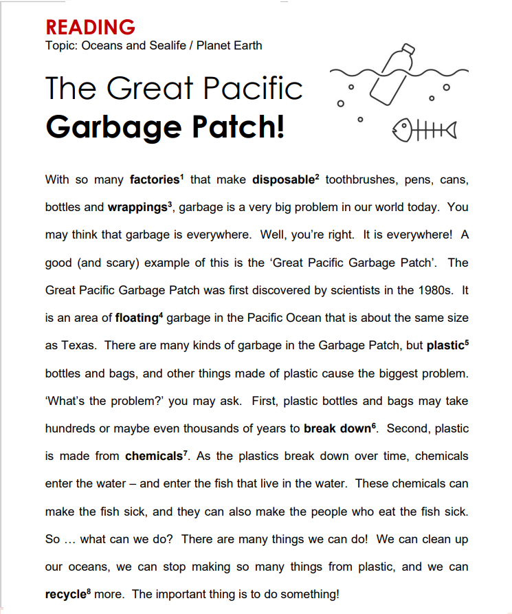 Reading "The Great Pacific Garbage Patch!" | Тест на 6 запитань ...