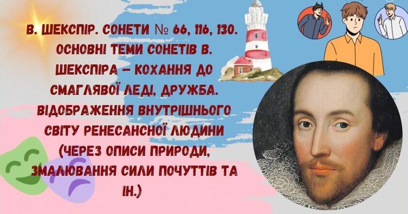 В. Шекспiр. Сонети № 66, 116, 130. | Презентація. Зарубіжна література