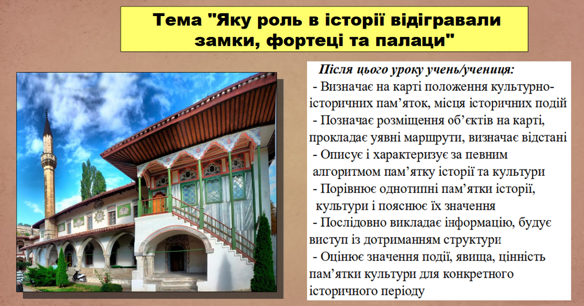 Яку роль в історії відігравали замки фортеці та палаци 5 клас НУШ За підручником авторів