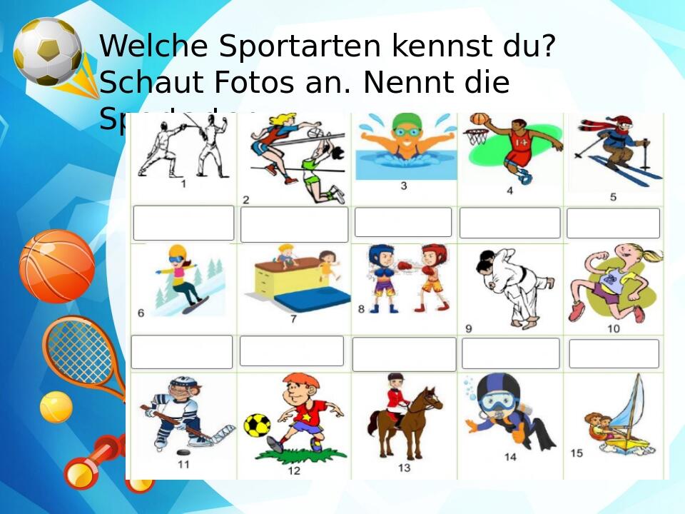 Презентація на тему " SPORTARTEN" до уроку німецької мови , 7 клас ...