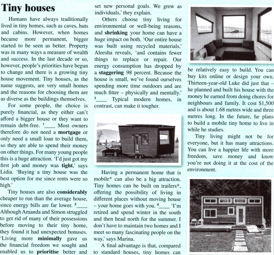 3.4 Tiny houses • describing houses • idiom atic expressions | Тест на ...