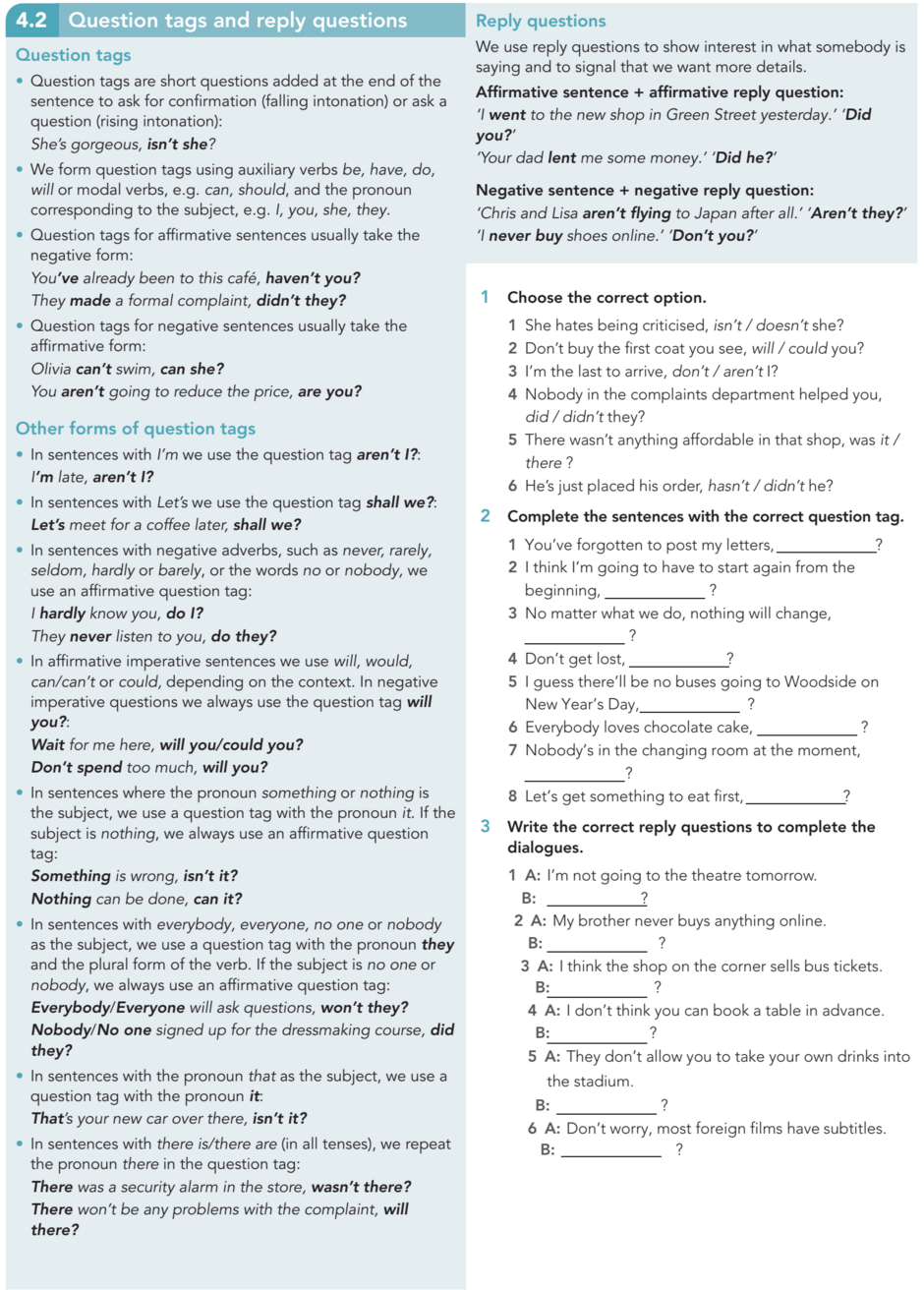 Grammar. Question tags and reply questions. | Урок на 4 завдання ...