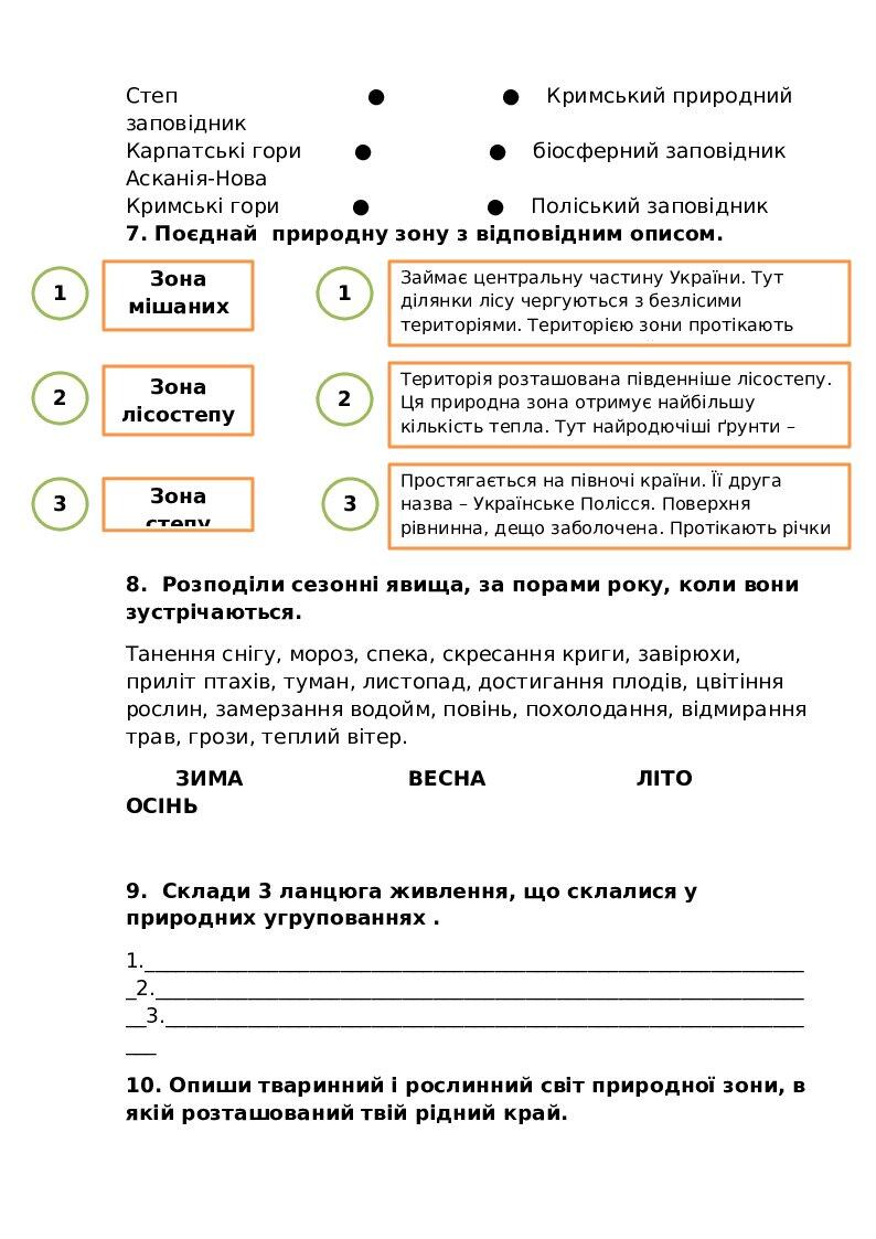 Діагностувальна робота з ЯДС Природа України для 4 класу Інші методичні матеріали Я