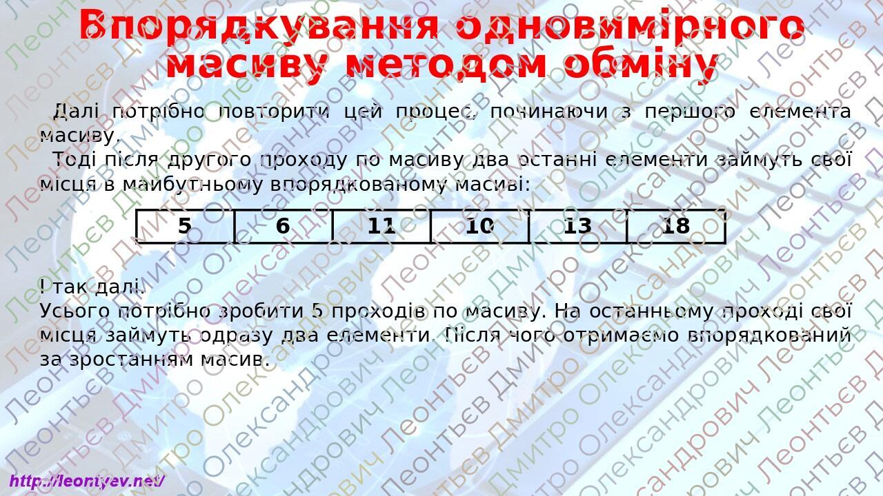 Алгоритми впорядкування масиву Впорядкування одновимірного масиву методом обміну метод