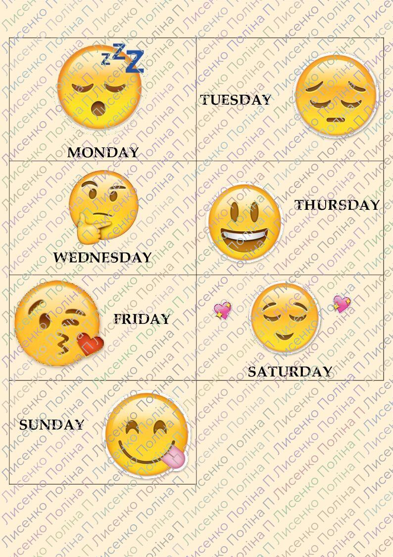 Days Of The Week Дні тижня Flashcards картки Ілюстрації Англійська