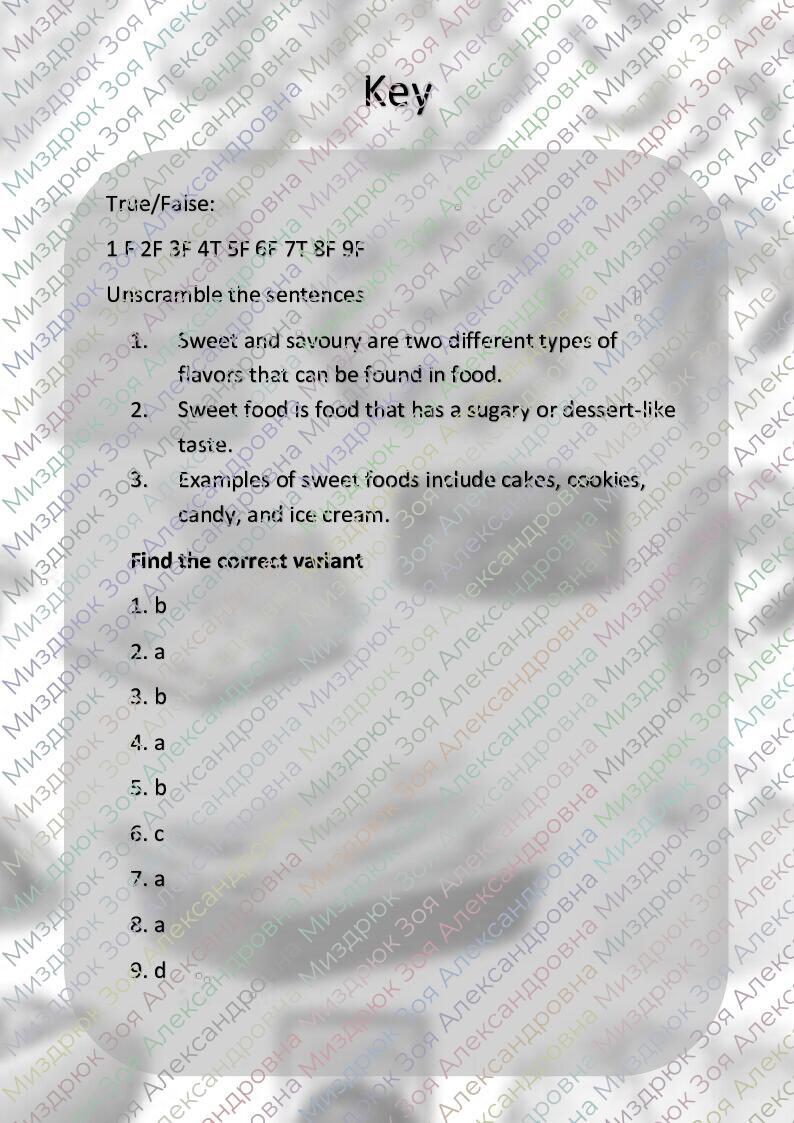"Sweet and savoury food" worksheet | Інші методичні матеріали ...