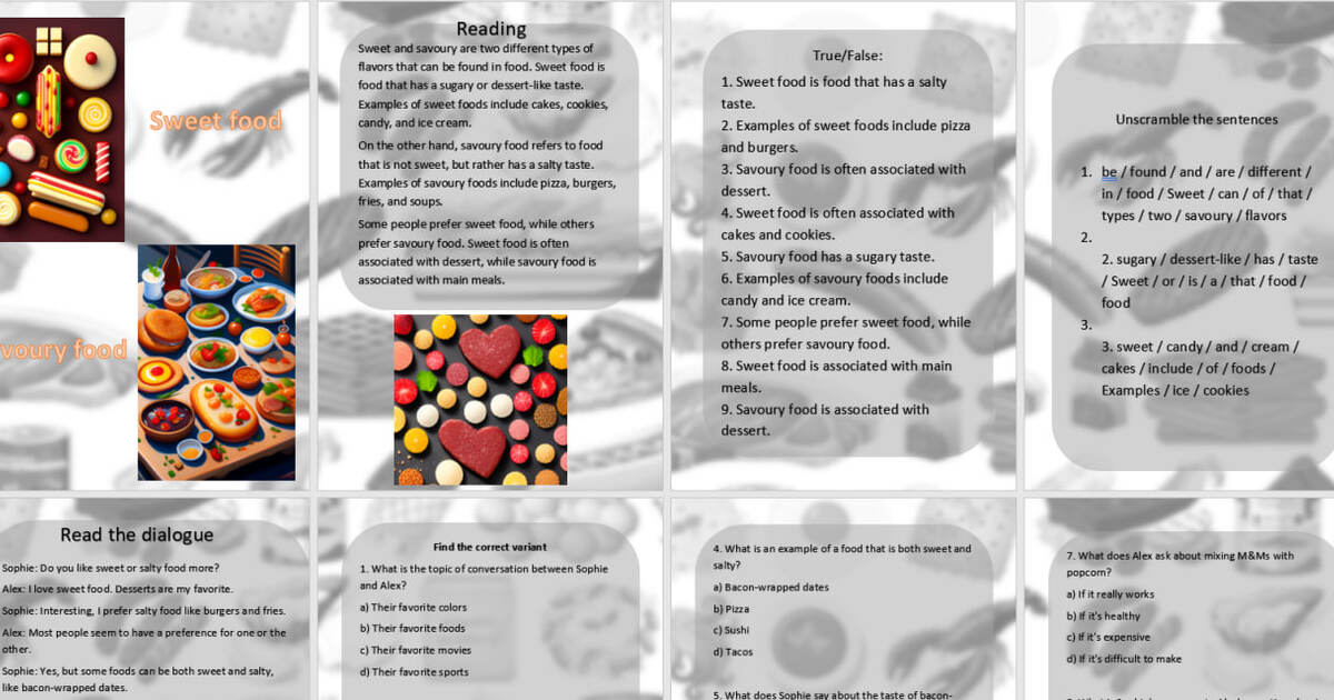 "Sweet and savoury food" worksheet | Інші методичні матеріали ...