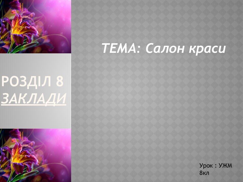 Презентація до уроку УЖМ Розділ Заклади Тема Салон краси Презентація Українська жестова мова