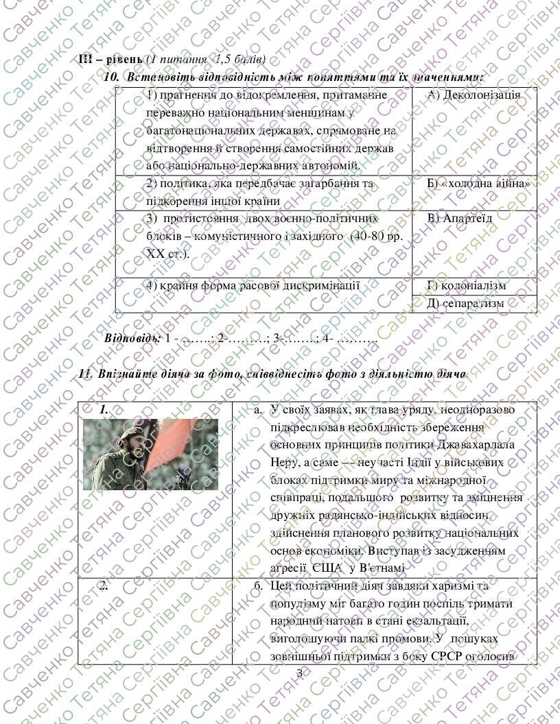 Підсумкова річна контрольна робота з всесвітньої історії 11 клас