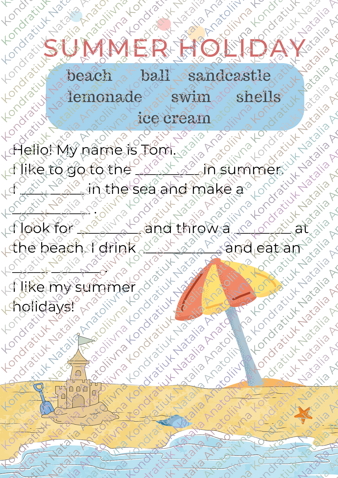 Summer holiday // worksheets | . Англійська мова