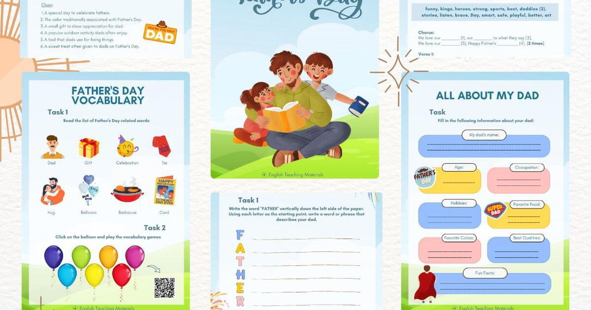 Happy Father's Day Worksheets🙂 | Інтерактивні матеріали. Англійська мова